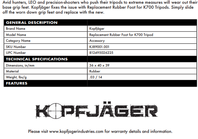 KJI Replacement Foot K700 User Manual (KJ85001.001) – Kopfjäger