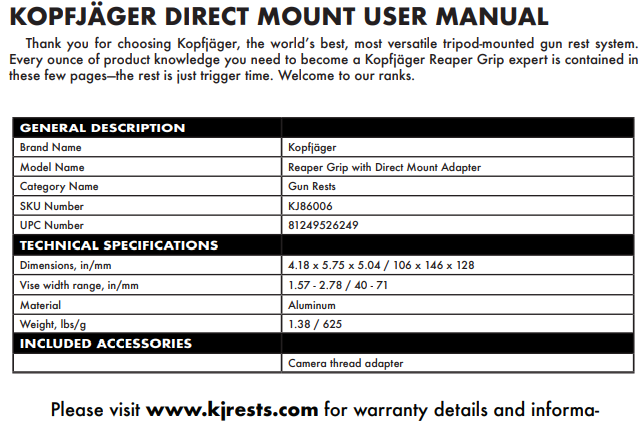 KJI Reaper Grip with Direct Mount Manual (KJ86006) – Kopfjäger